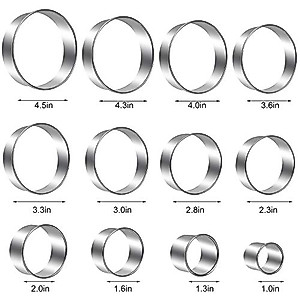 Round Cookie Cutters Set 12 Pieces Bistcuit Cookie Cutters Circle Pastry Cutters Round Donut Ring Molds for Baking for Pastries Doughs Doughnuts