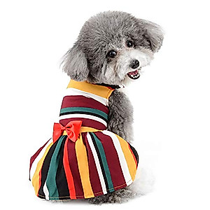 Zunea Dog Dress for Small Dogs Girl Striped Summer Puppy Princess Skirt with Bowtie Elegant Party Wedding Birthday Costume Outfits Pet Pullover Sundress Doggie Chihuahua Toy Poodle Clothes Apparel XS