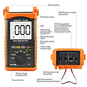 BTMETER BT-6688B Megohmmeter 200 Gig Ohm Digital Insulation Resistance Tester, 500V/1kV/2.5kV/5kV Test Voltage, Auto Ranging, Backlight Display