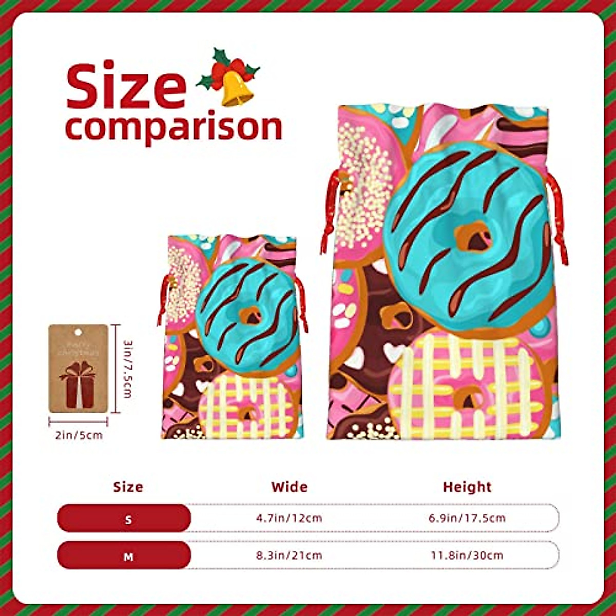 Drawstrings Christmas Gift Bags Donut-Pink-Chocolate-Blue-Mint Presents Wrapping Bags Xmas Gift Wrapping Sacks Pouches Medium