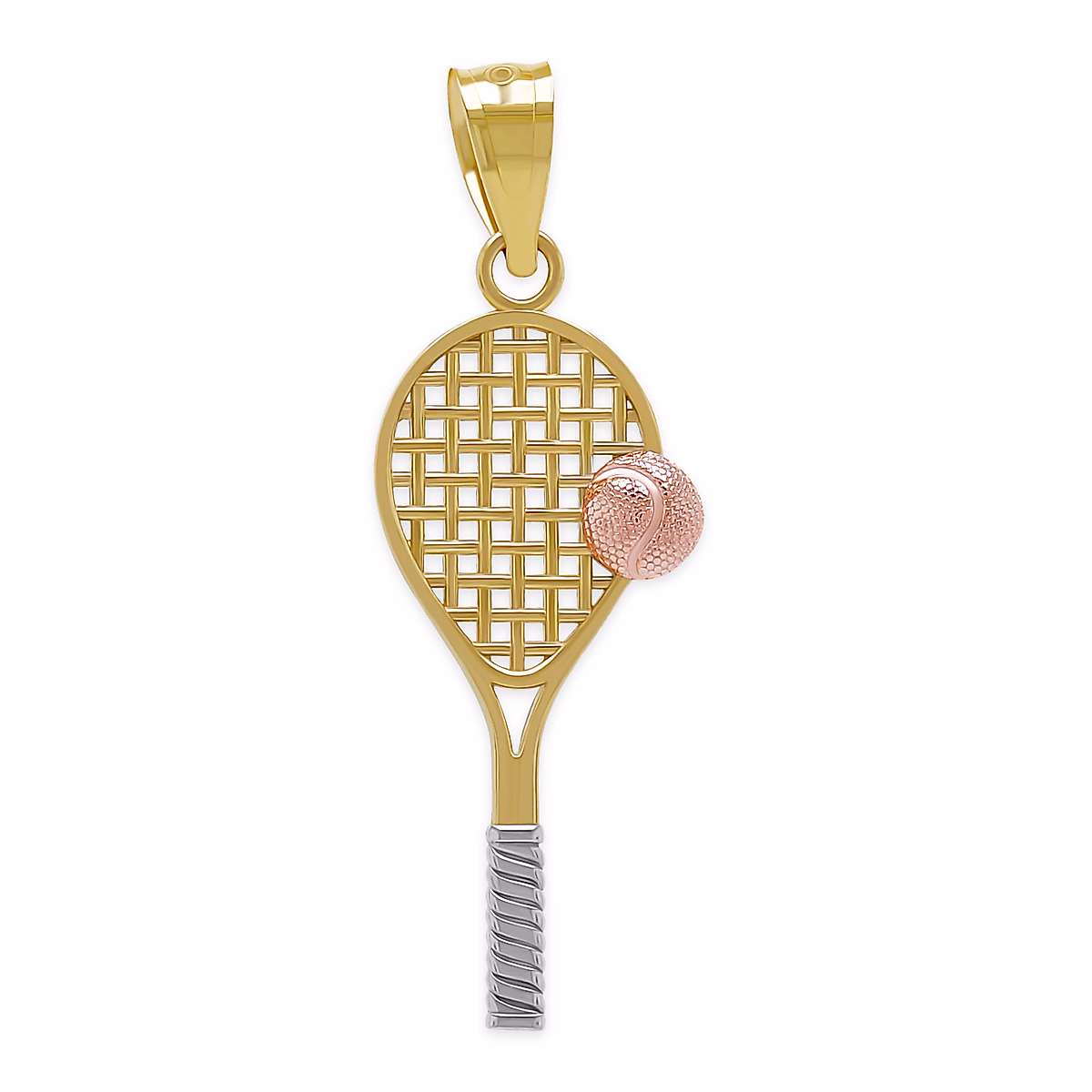 Gold Tennis Racquet Charm - 10 Karat Gold - Tennis Pendant - Sport Jewelry (Style 1)
