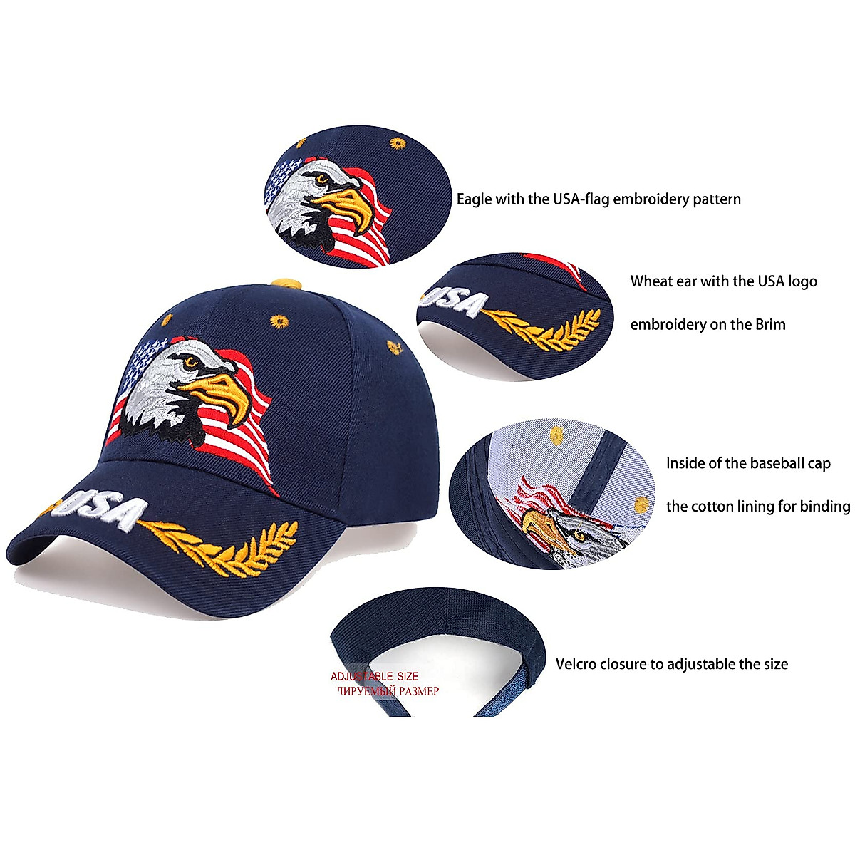 USA-Flag Eagles-Hat American Baseball-Cap Embroidered Navy