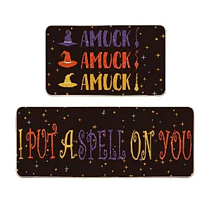 Artoid Mode Black I Put A Spell On You Amuck Halloween Decorative Kitchen Mats Set of 2, Low-Profile Floor Mat 17x29 and 17x47 Inch