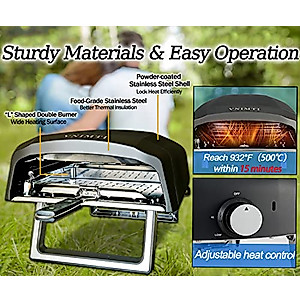 VNIMTI 12” Outdoor Gas Pizza Oven Portable Stainless Steel Pizza Grill with Pizza Stone, Peel and Cutter, Foldable Feet, Adjustable Heat Control, Great Addition for Outside, Kitchen, Party, Backyard