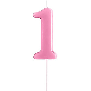 eusbon 1st Birthday Candle, 2.76” Big Size Number Candle for Cake Decoration, Birthday Party, Wedding Anniversary, Pink (Number 1)