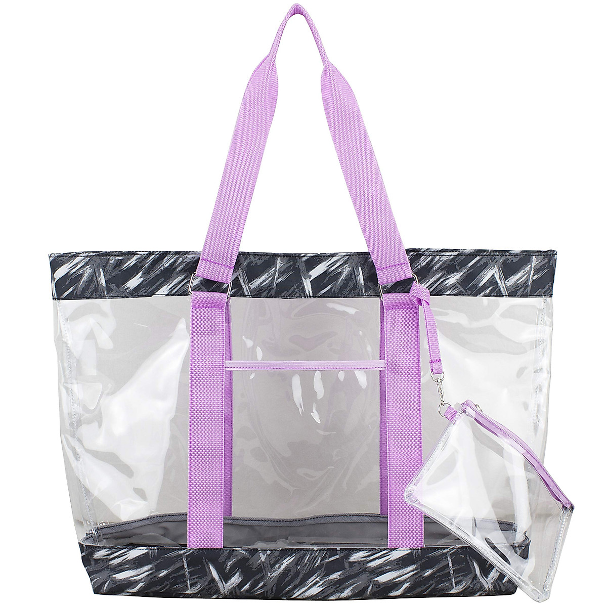 Eastsport Heavy Duty Transparent Clear Tote Bag Wristlet, Zipper Closure, For Work, Sporting Events, Festivals and Concerts, Blush/Cheetah Tie Dye