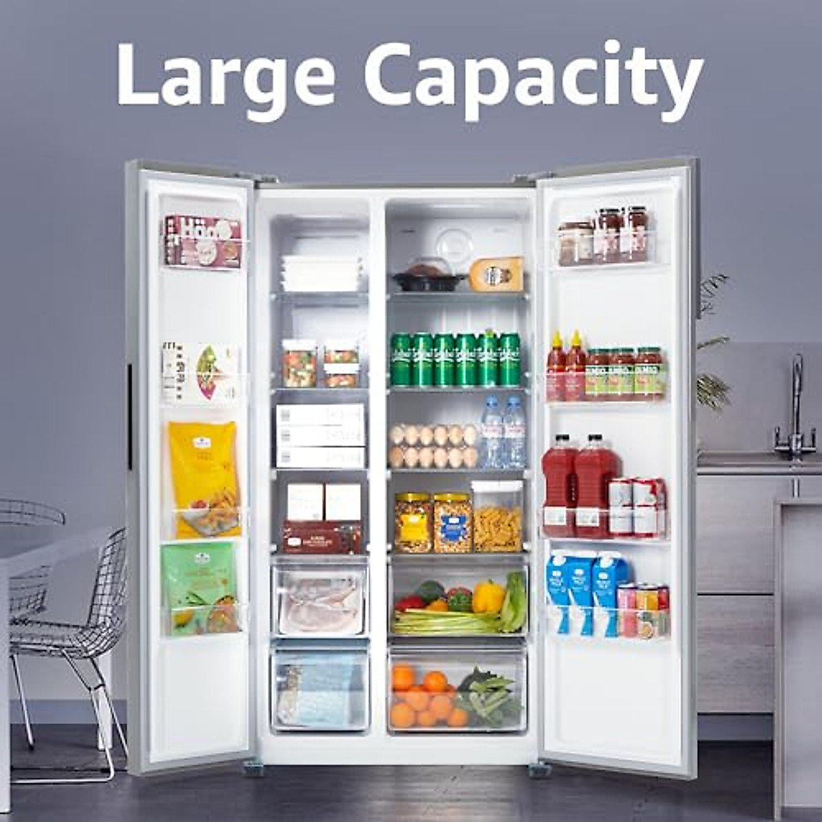 NUTRIFROST 21 cu.ft Large Capacity Side-by-Side Refrigerators Freezer Fridge - 2 Door Full Size Refrigerator for Kitchen Office Commercial LED Display Frost Free Freestanding