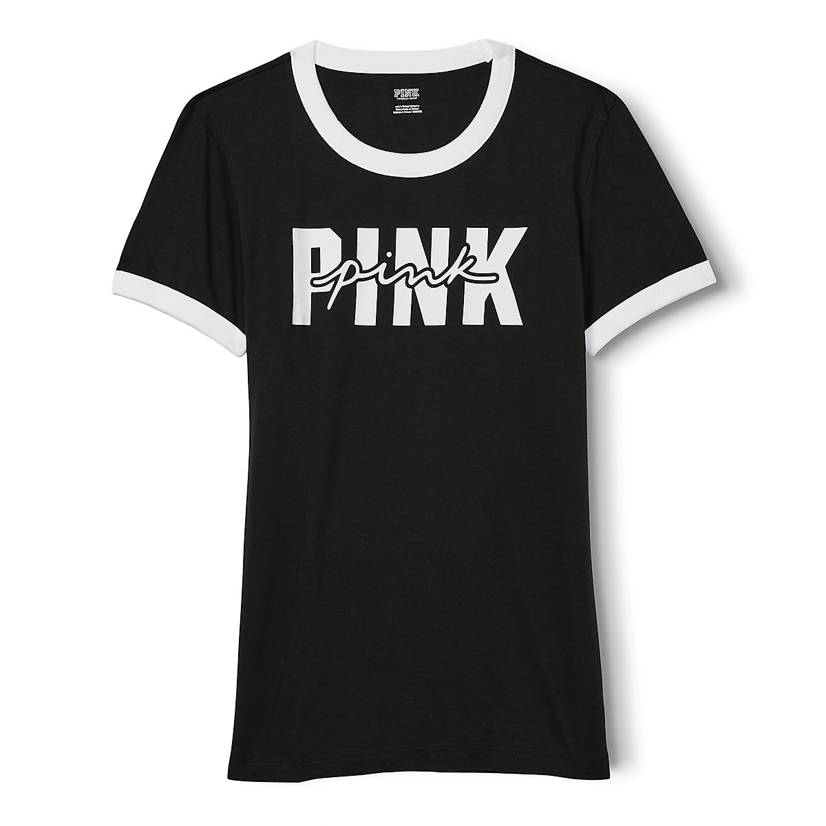 Victoria's Secret Women's PINK Logo Short Sleeve T-Shirt, Women T Shirt, Black Script, (XL)