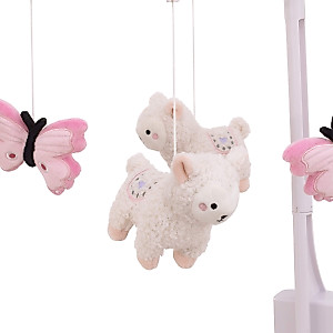NoJo Little Love Sweet Llama & Butterflies Pink & White Musical Mobile, Pink, Ivory, Lavender