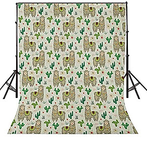 3x5 FT Vinyl Photography Background Backdrops,Flora and Fauna of The South America Llama and Cactus Plants Hand Drawn Illustration Background for Selfie Birthday Party Pictures Photo Booth Shoot