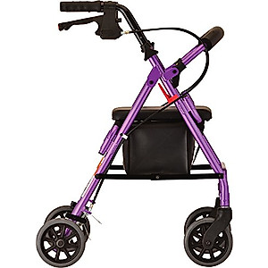 NOVA GetGo Petite Rollator Walker (Petite & Narrow Size), Rolling Walker for Height 4'10" - 5"4", Seat Height is 18.5 Inch, Ultra Lightweight - Only 13 lbs with More Narrow Frame, Color Purple
