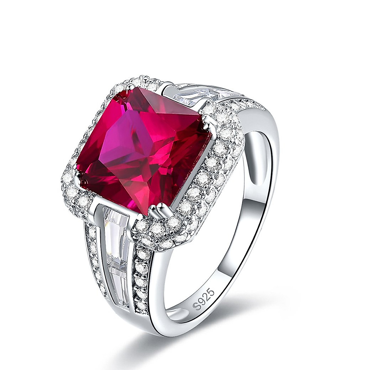 925 Sterling Silver Created Blue Topaz Princess Cut CZ Halo Pave Wedding Engagement Eternity Band Ring for Women