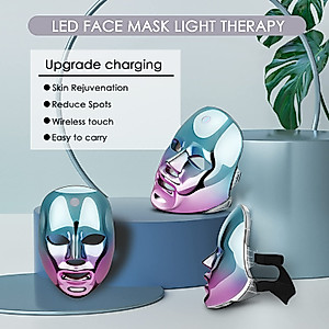 YUESUO LED Face Mask Light Therapy, Anti Aging Device 7 Color Spa Facial Mask for Skin Rejuvenation Acne Treatment