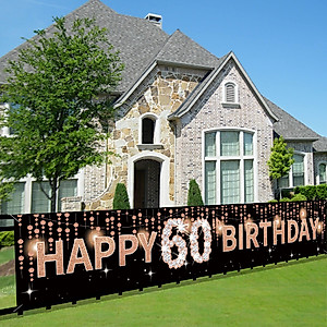 Joyiou Happy 60th Birthday Banner Decorations, Rose Gold Large 60th Birthday Sign, Sixty Birthday Party Decorations Supplies for Women, 60 Years Old Birthday Photo Booth Backdrop (9.8x1.6ft)