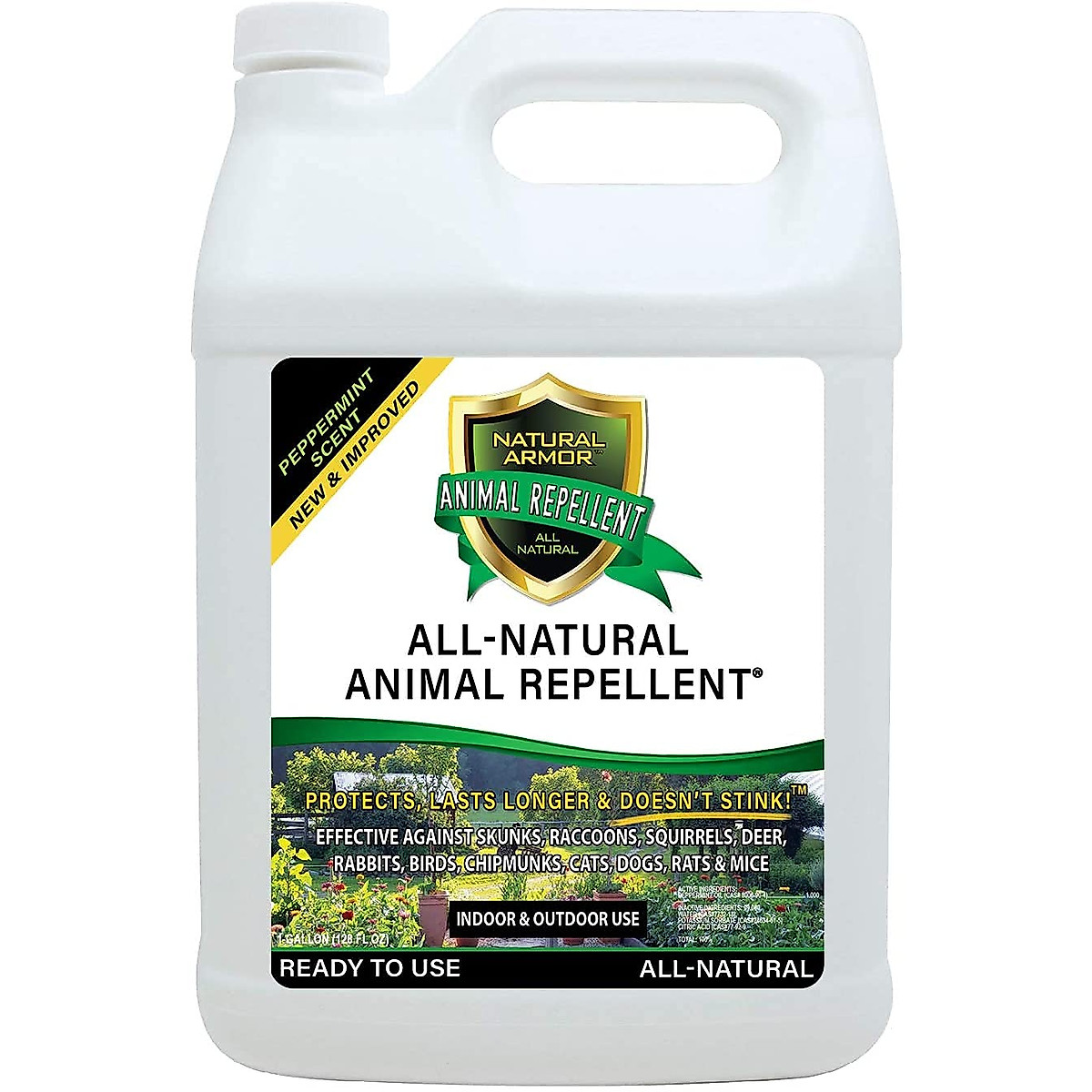 Natural Armor Animal & Rodent Repellent Spray. Repels Skunks, Raccoons, Rats, Mice, Deer Rodents & Critters. Repeller & Deterrent in Powerful Peppermint Formula – 128 Fl Oz Gallon Refill Case of 4