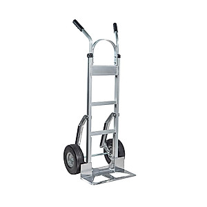 Mytee Products 600 lbs Dual Handle Aluminum Hand Truck Heavy Duty Dolly with 10" Solid Caster Wheels - Large Hand Truck with Skid Bars - 52.3" x 17.5" with 19.3" x 7.5" Nose Plate
