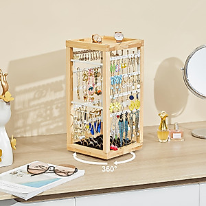 X-cosrack 360° Rotating Earring Holder and Jewelry Organizer Stand, 7 Tiers Earring Display with Ring Tray, 210 Holes for Stud Earring Organizer, Jewelry Holder Rack for Necklace Bracelets Ring Girls