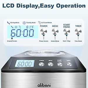 2.6 Qt Ice Cream Maker with Compressor, LCD Digital Display & Timer, No Pre-freezing, Countertop Gelato Makers, Automatic Ice Cream Machine for Homemade Use, Stainless Steel