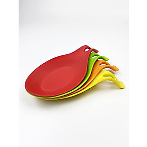 4 Pce Spoon Rest for Stove Top,Silicone Spoon Rest-BPA-Free and Food Grade Silicone Spoon Holder-Smooth Surface for Cooking Spatula, Ladle, Brush, Risotto shaoziguijiao