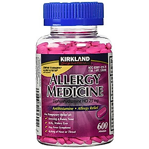 Kirkland Signature Allergy Medicine Diphenhydramine HCI 25 Mg, 600 Minitabs