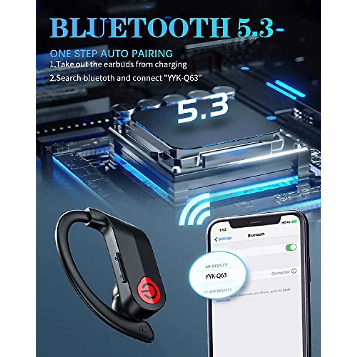 Bluetooth Headphones Wireless Earbuds Sports,120H Playtime Over-Ear Bluetooth 5.3 Ear Buds with Earhook Wireless Headphones LED Display Workout Audifonos Bluetooth inalambricos for Samsung Android