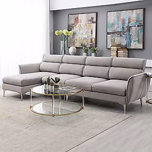 Bellemave L-Shape Sofa Convertible Sectional Sofa Couch with Chaise Left/Right Handed Chaise, High Backrest Sectional Sofa, Flannel Upholstered Couch for Living Room (Grey)