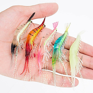 10PCS Saltwater Fishing Lures Shrimp Baits Set, Premium Soft Shrimp Fishing Tackle with Luminous Sharp Hooks, for Freshwater and Saltwater - Syosisny