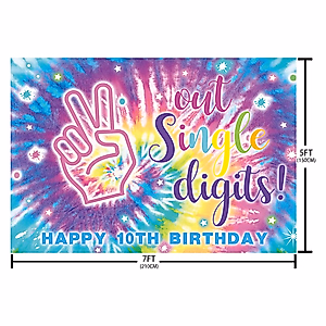 7x5ft Out Single Digits Backdrop Happy 10th Birthday Party Decorations Supplies for Baby Tie Dye Rainbow Neon It's My 10 Years Old Bday Photography Background Banner Photo Shoot Studio Props, Purple