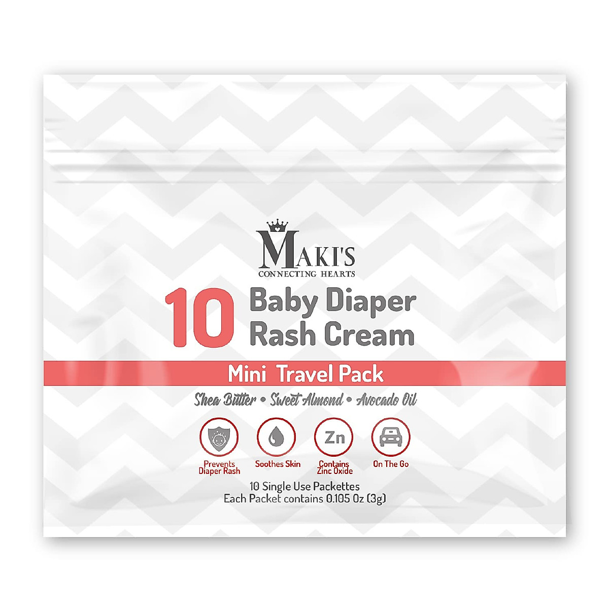 10 x Travel Size Diaper Rash Cream | Individually Wrapped Packets | Travel Size Diaper Cream and Ointment for Treatment & Prevention of Diaper Rash | Safe for Baby's Sensitive & Delicate Skin (Red)