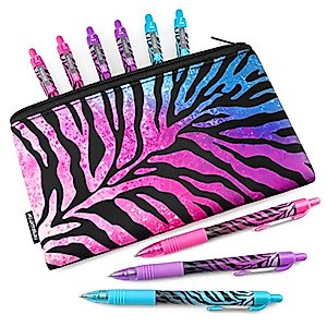 Zebra Z-Grip Smooth - Limited Edition Funky Flame Design - Pack of 9 Assorted Ink Pens with Matching Pencil Case