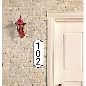 Vertical White and Black House Number, Address Plaque Outside Sign - Mailbox Numbers (10" x 3.5") Customized Sign for House, Store, Office, Outside, 911 Visibility Signage, (Vertical)