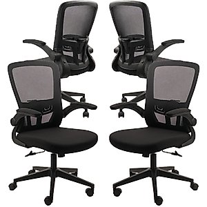KLASIKA Desk Chairs with Wheels, Ergonomic Mesh Office Chair Adjustable Height and Swivel Lumbar Support Home Office Chair with Flip Up Armrests, Set of 4