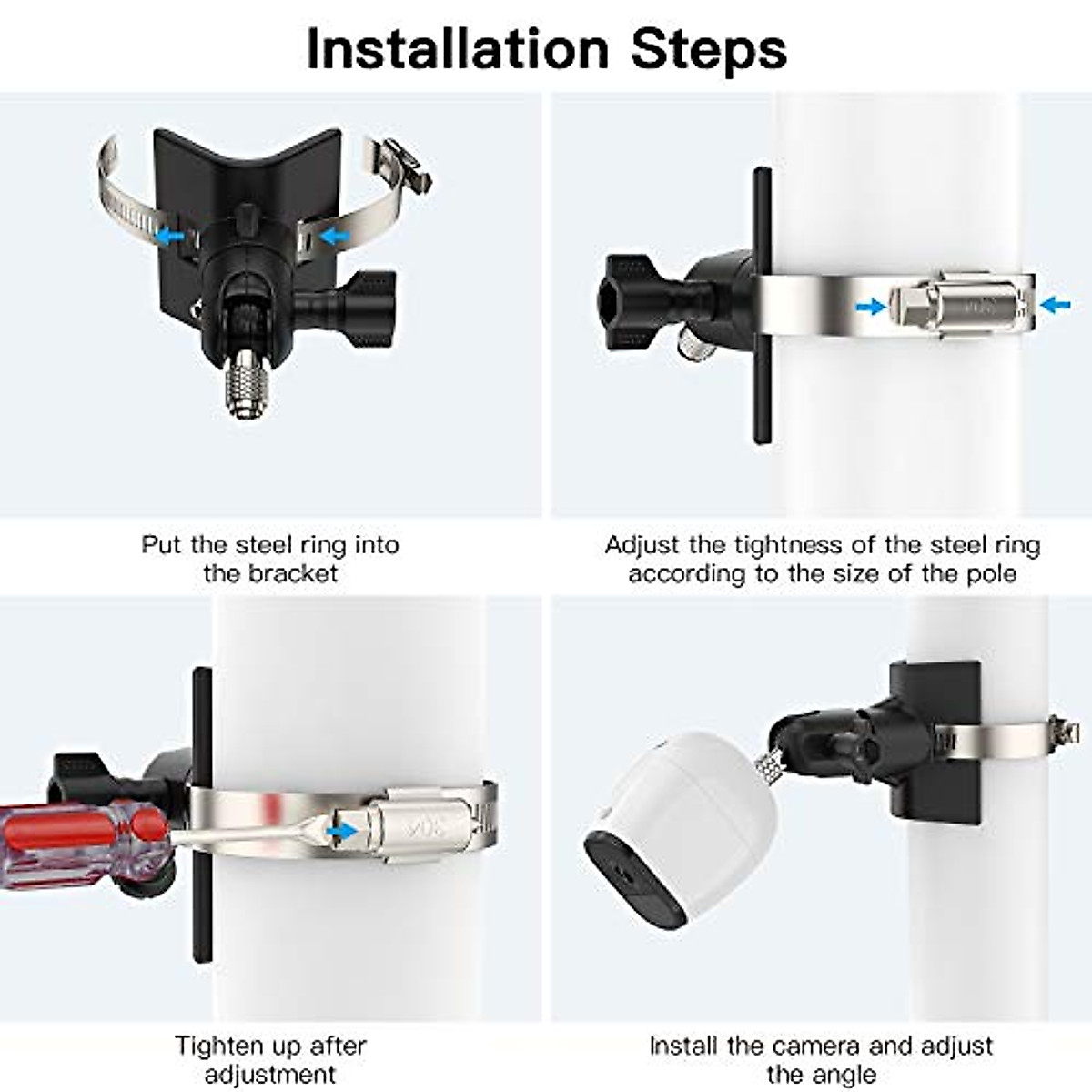 Universal Pole Mounting Bracket for Arlo Pro 2/Arlo Pro 3/4/Arlo Ultra/Arlo Essential/Wyze Cam Outdoor/eufyCam 2,Koroao Outdoor Wall Mount - Stable Multifunctional Winding Installation(1Pack,Black)