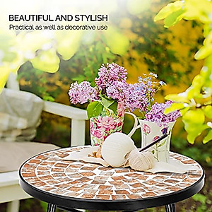 VINGLI Mosaic Outdoor Side Table, 14" Round End Table, Accent Table, Plant Stand Ideal for Pool Side, Porch, Patio, Deck or Sofa Side, Glass Top Black Iron, Golden Yard