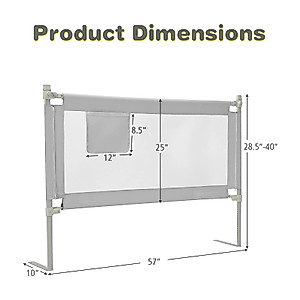 BABY JOY Bed Rail for Toddlers, 57’’ Extra Long, Height Adjustable & Foldable Baby Bed Rail Guard w/Storage Pocket & Double Safety Child Lock for Kids Twin Double Full Size Queen King Mattress (Gray)