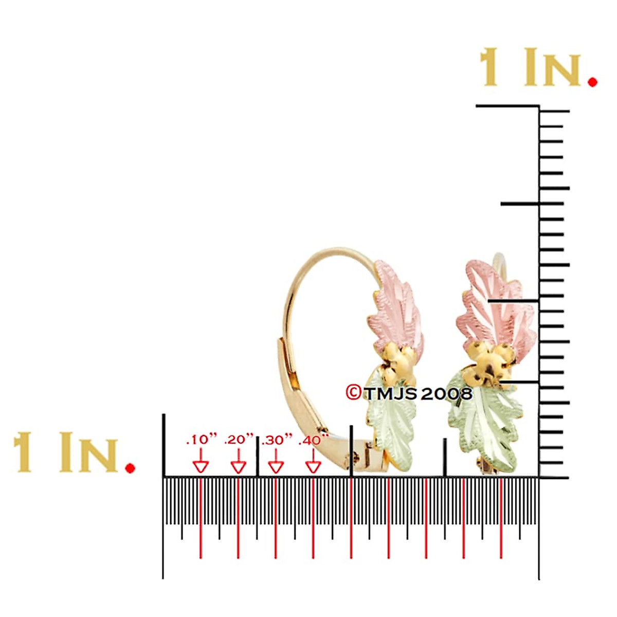 Precious Leaf Leverback Earrings, 10k Yellow Gold, 12k Green and Rose Black Hills Gold