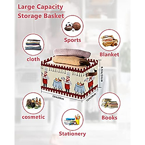 Storage Baskets for Organizing, Toy Box Chest Chef Gourmet Knife And Fork Foldable Cube Storage Bin with 2 Leather Handles Set of 1