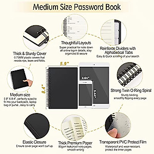 Spiral Password Book with Alphabetical Tab, 576 Entries Internet Address Organizer for Online Login Details, 5.9x8.4in Password Keepers, Untitled Password Notebook Large Print for Home or Office