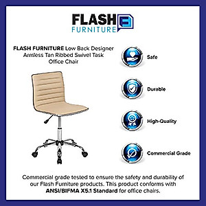 Flash Furniture Alan Low Back Designer Armless Tan Ribbed Swivel Task Office Chair