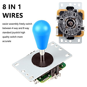 Fosiya LED Arcade Joystick Buttons Kit Ellipse Oval Style 8 Ways Joystick + 20 x LED Arcade Buttons for 2 Player Video Games Standard Controllers All Windows PC MAME Raspberry Pi Red + Blue Kits