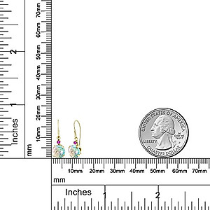 Gem Stone King 14K Yellow Gold White Simulated Opal and Pink Sapphire Leverback Dangle Earrings For Women (1.34 Cttw, Gemstone October Birthstone, Round Cabochon 6MM)