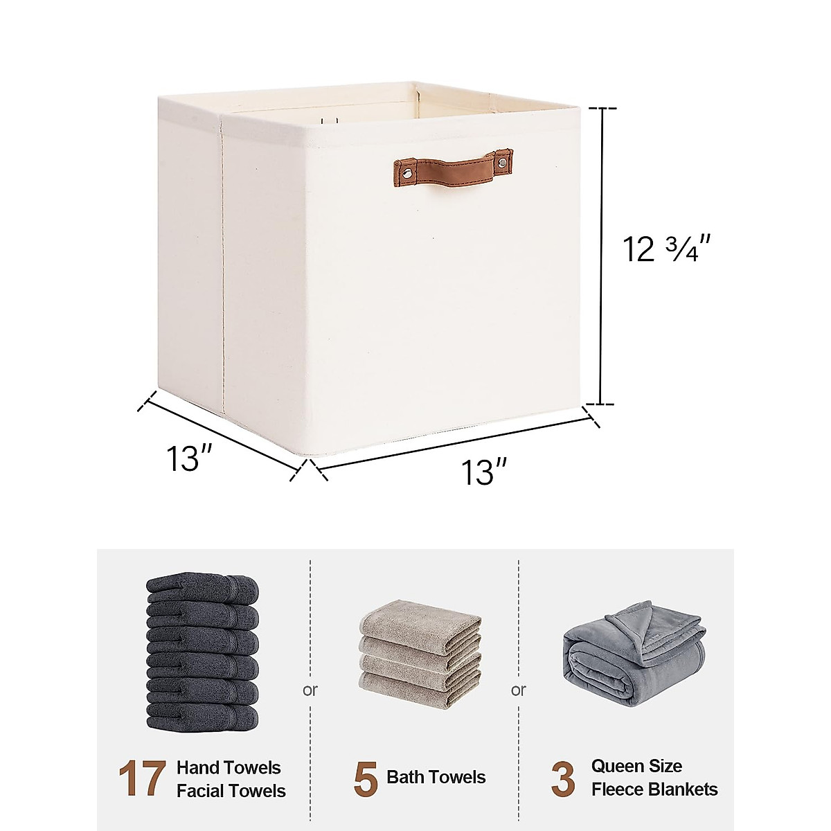 StorageWorks 13x13 Storage Cubes, Collapsible Storage Bins Organizer for Closet, Fabric Storage Box with PU Handles, Beige, 4-Pack