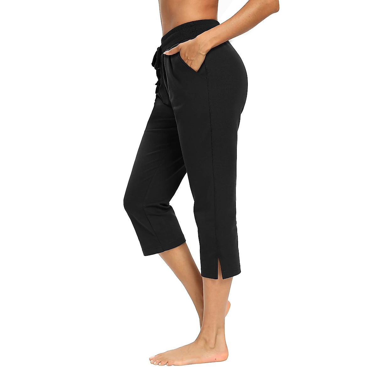 LEXISLOVE Capris for Women Casual Summer Wide Leg Crop Pants Loose Comfy Drawstring Yoga Jogger Capri Pants with Pockets Black XL
