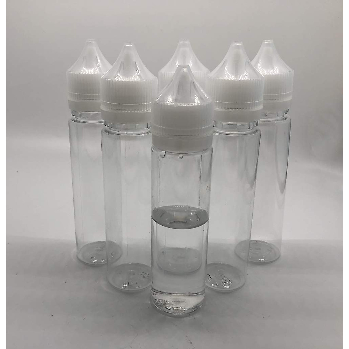Sunday 7 Squeezable 60ml Empty Drop Bottle Food Grade PET Transparent Plastic Bottle With Childproof Tampering White Cap. Gift Sticker Labels (6 PCS)