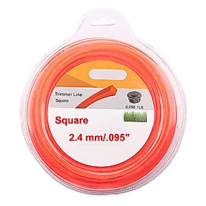HONEYRAIN Heavy Duty 2.4 mm/.095" Square Nylon Trimmer Line for String Trimmer Garden Trimmer Brushcutter-1LB