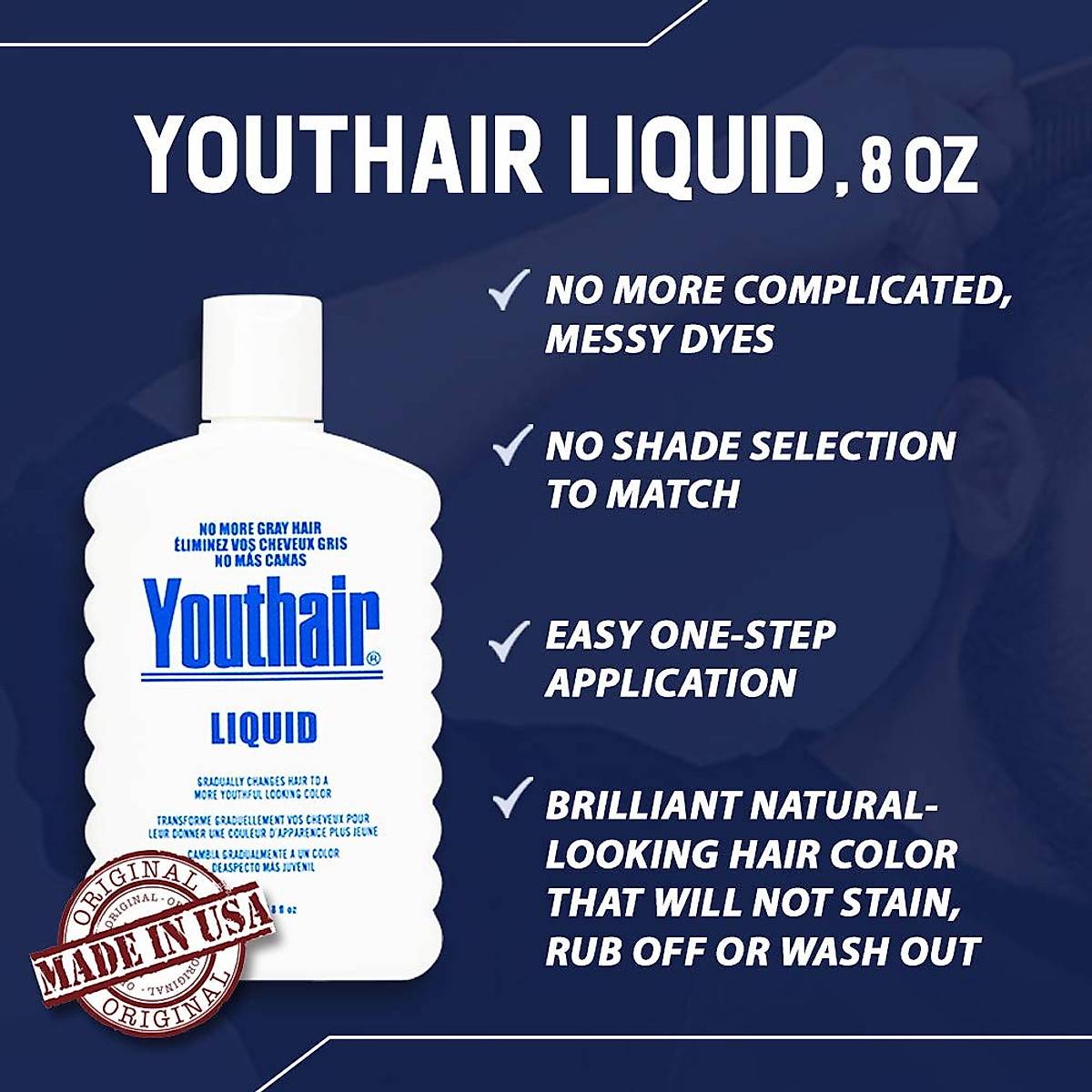 Clubman Pinaud Youthair Liquid with Hair Conditioner and Groomer, Natural Grey Blending and Hair Care, 8 Fl Oz
