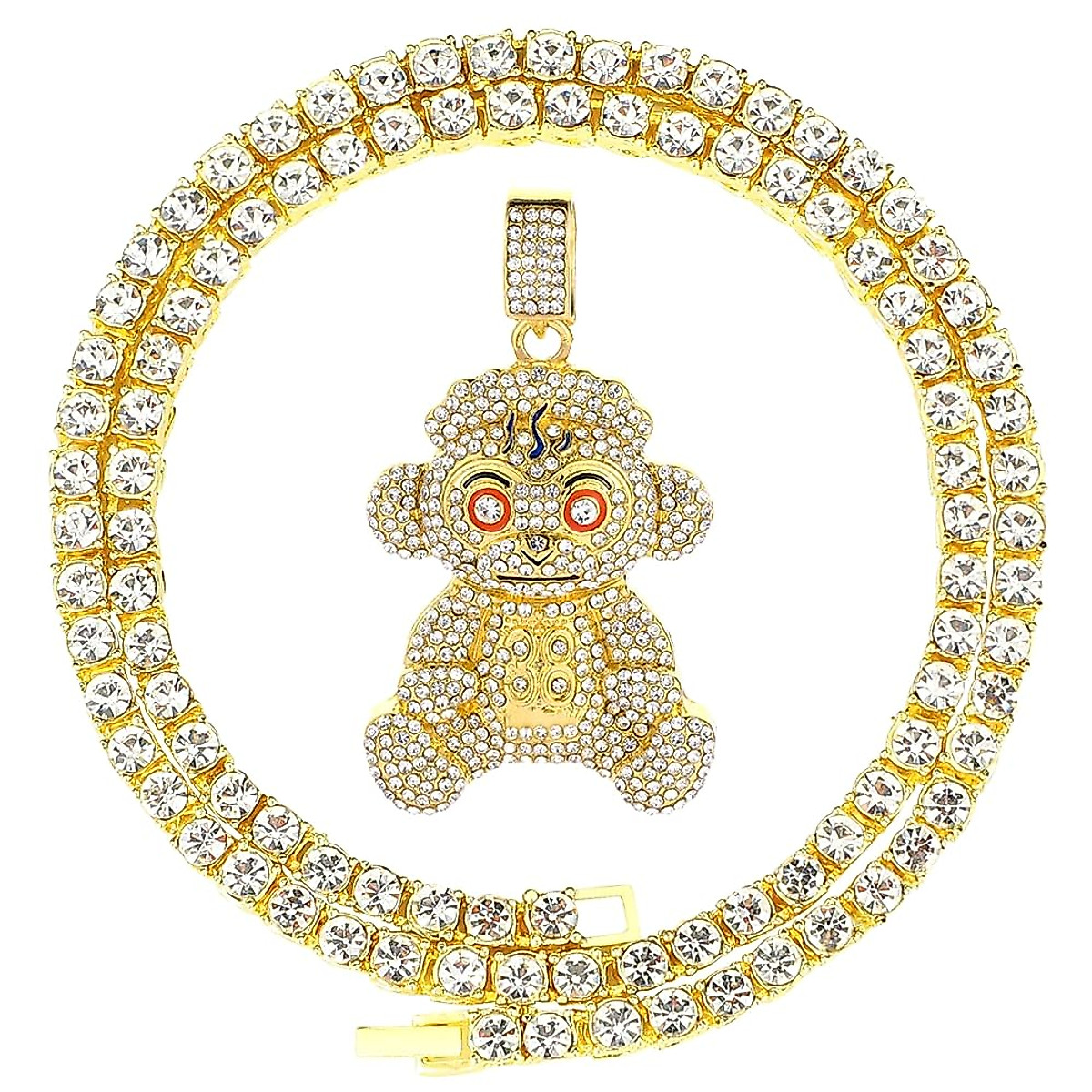 FW Jewelry Mens Hip Hop Iced Out Chain Necklaces Silver Gold Pendant Chains for Boys 22 Inch (Gold Monkey, Rope Chain)