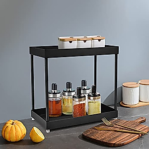 2 Tier Bathroom Countertop Organizer, Counter Standing Rack Cosmetic Vanity Tray Kitchen Spice Rack Countertop Storage Shelf, Black