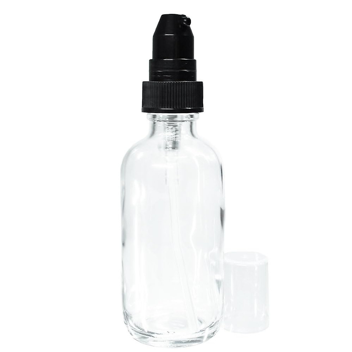 (Pack of 80) 2 oz. Clear Boston Round with Black Treatment Pump