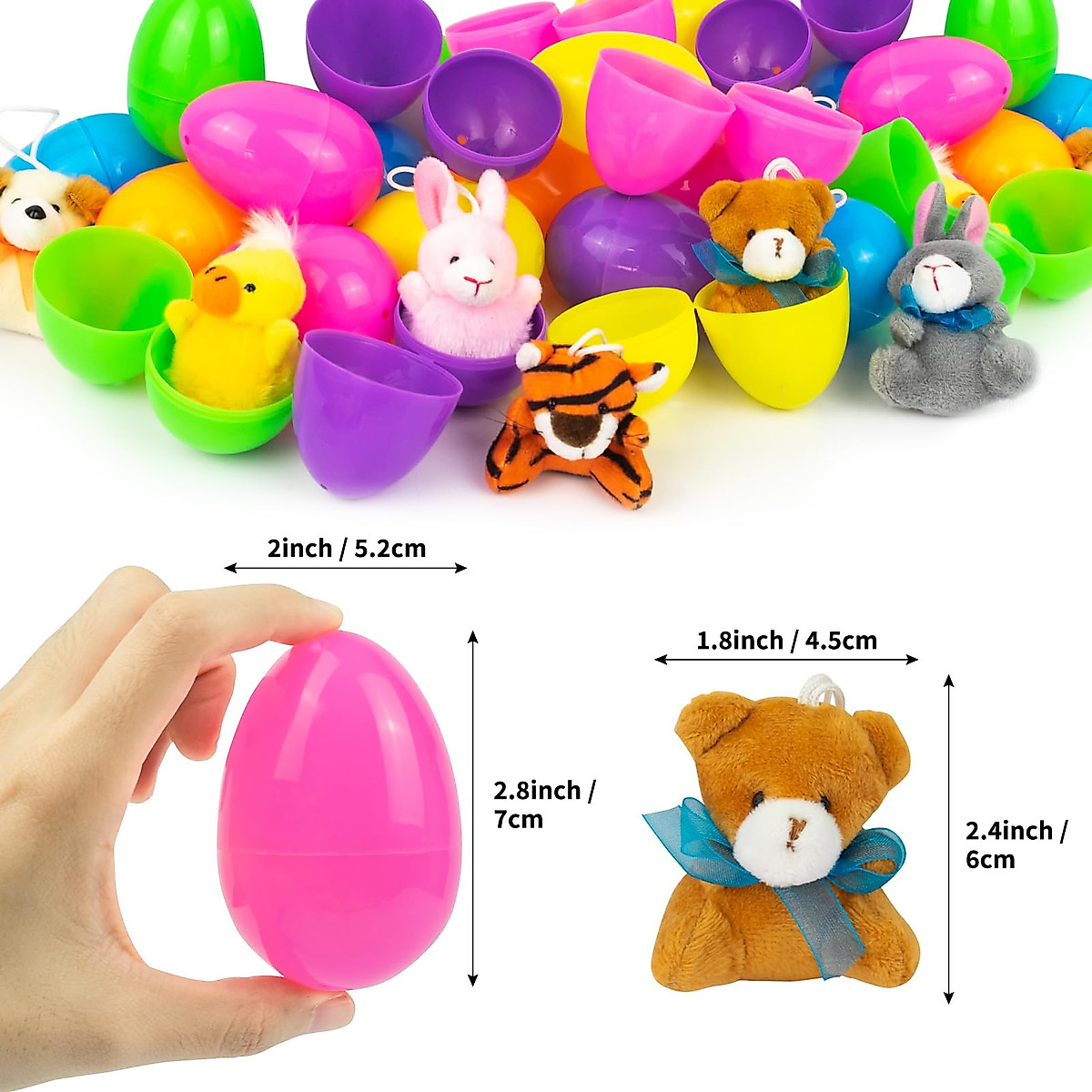 Evoio 16 Pack Easter Eggs with Plush Animals, Easter Eggs Filled with Mini Stuffed Animal Plush Toys for Kids, Toddler, Easter Egg Hunts, Basket Stuffers, Easter Party Favor Classroom Prize